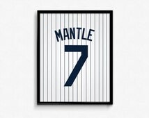 Mickey Mantle Number 7 New York Yankees Jersey Art Print | Mancave Wall ...
