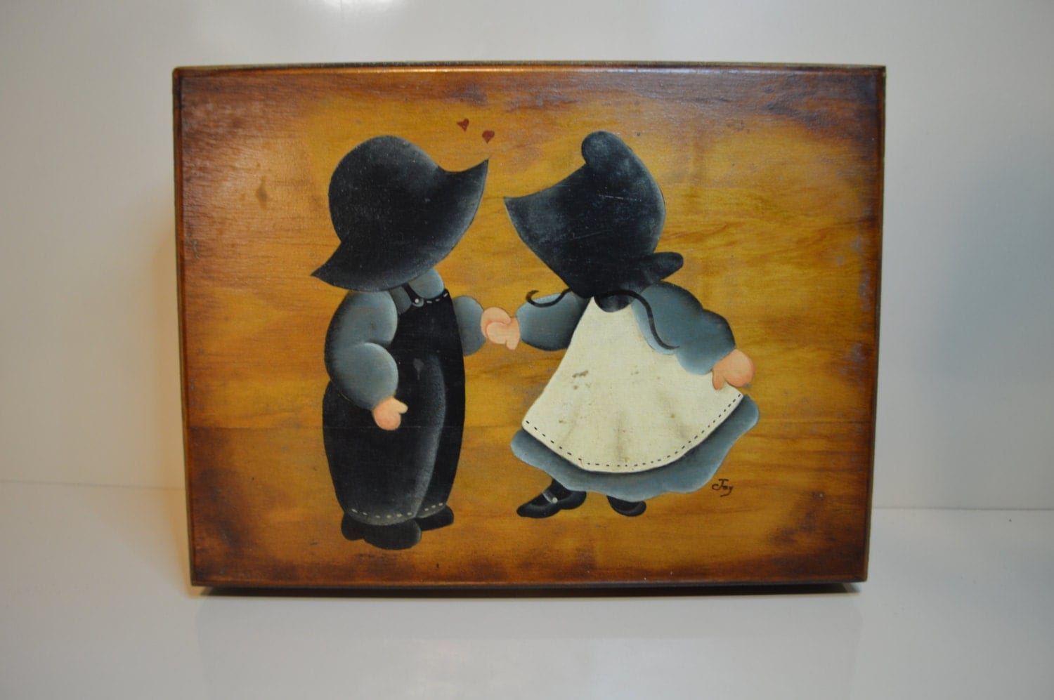 Wooden Amish Jewelry Trinket Box with Little Amish Boy and Girl painted ...