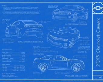 1992 Chevrolet Camaro blueprint poster by WestsideDesignStudio