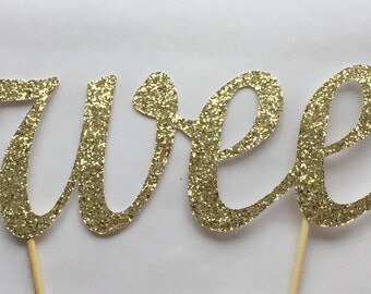 Champaign Gold Glitter Cake Topper | Sweet