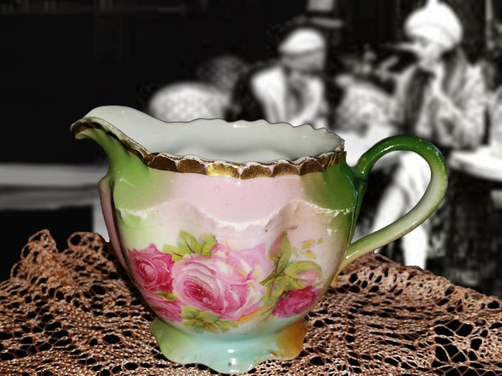 Pretty Vintage Green and Pink Floral Creamer – Haute Juice