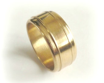 Men's Brass Ring, Brass Wedding Band, Machined Brass Ring, Grooved ...