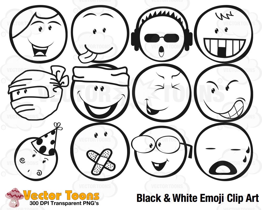 Black & White Emoji Clip Art Digital Clipart Digital