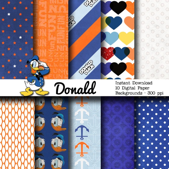 Donald Duck Inspired 12x12 Digital Paper Backgrounds for