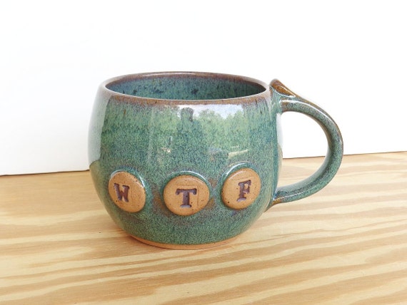 Pottery Mug in Sea Mist Glaze - Ceramic Coffee Cup - WTF