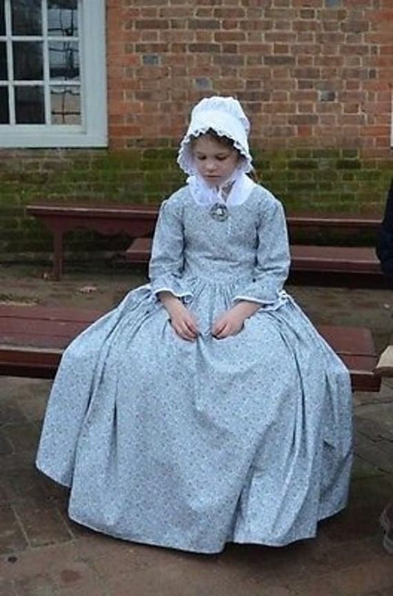 girls size 1776 colonial dress gown costume bonnet scarf