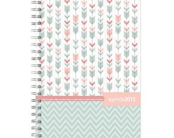 2015 planner calendar year 6x9 planner, pink sage tribal chevron arrows ...
