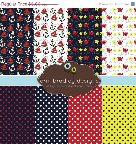 50% OFF SALE Nautical Digital Scrapbook Papers Personal and Commercial ...