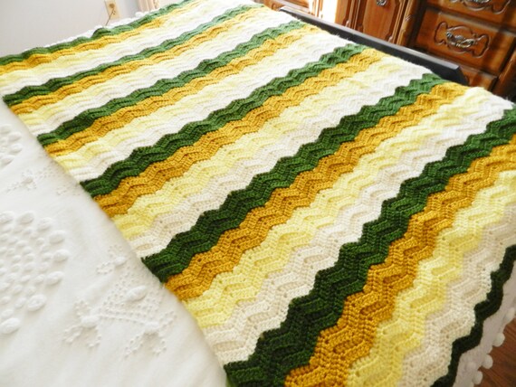 Yellow Green Gold Chevron Afghan Blanket by SnowyCreekDesigns