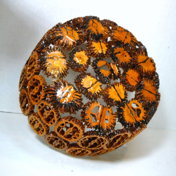 American Folk Art Black Walnut Sliced Shell by VintageStarrBeads