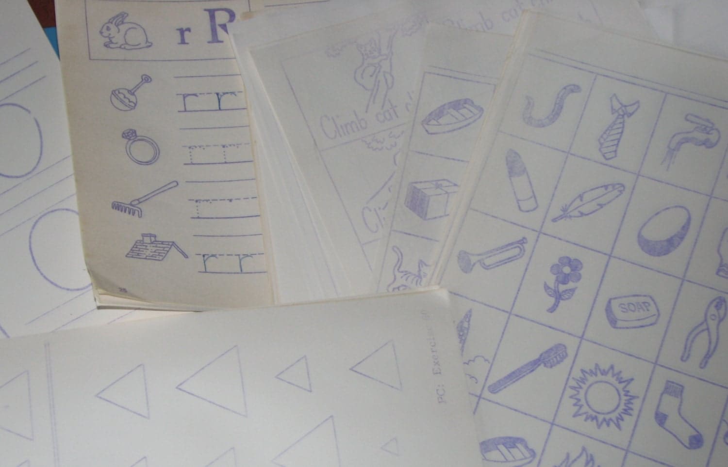 Dozen Mimeograph School Worksheets circa 1970's