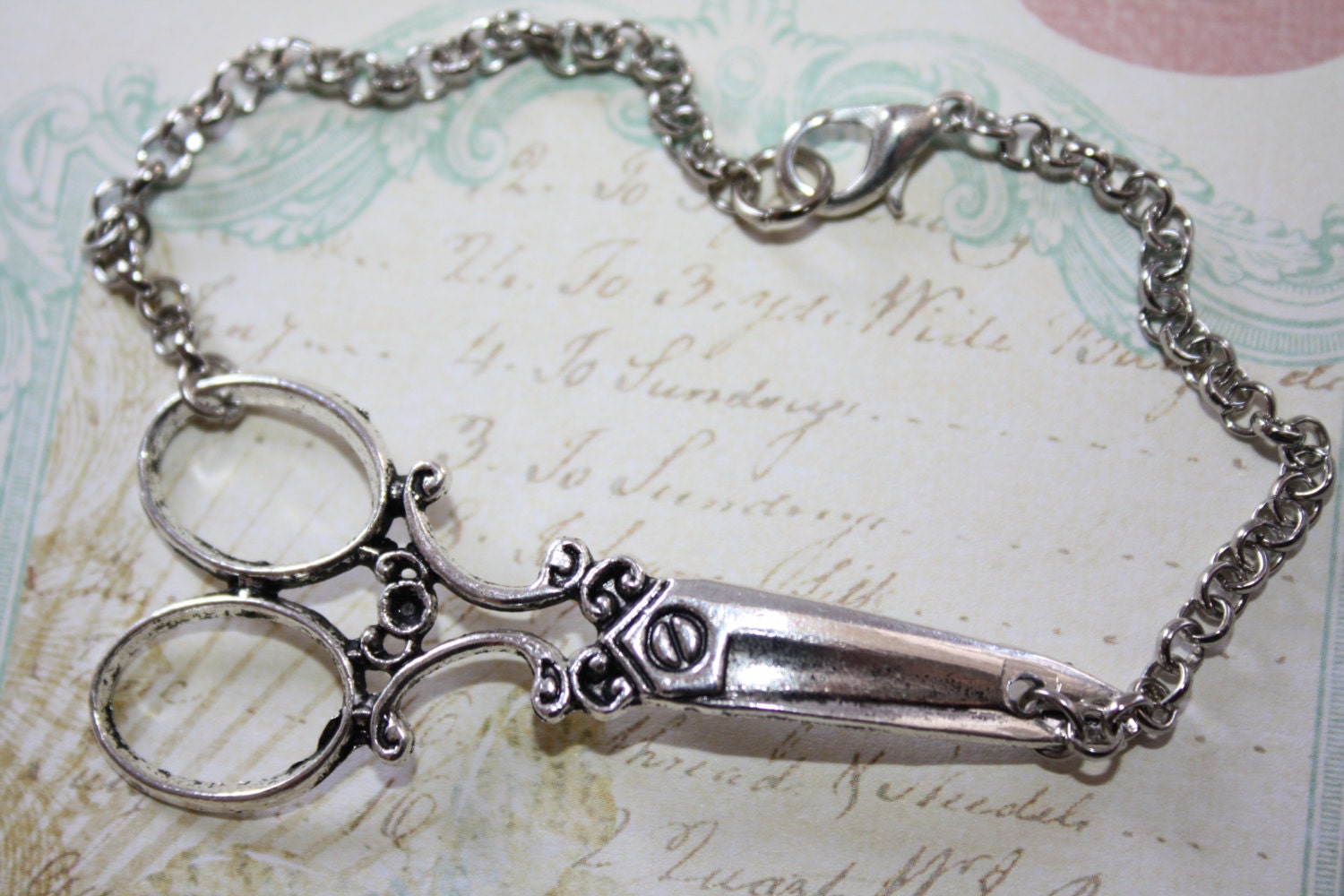 Antique Silver Scissor Bracelet Scissors Cuff Bracelet