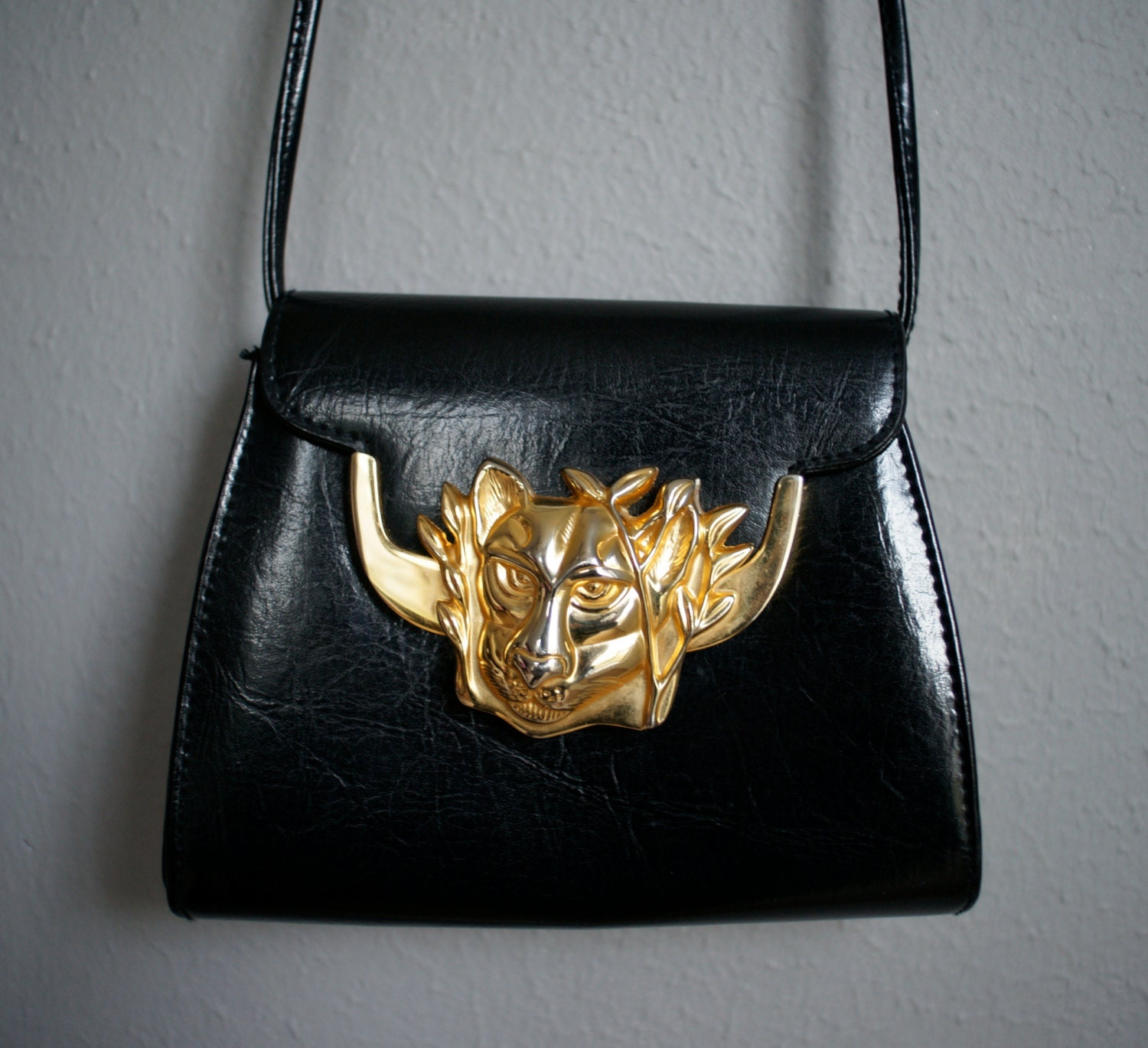 Vintage 90s LION Head BLACK SASHA Designer Sling Purse