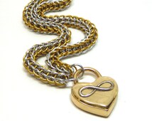 Locking Slave Collar Gold & Silver Infinity Polyamory Symbol Gold Heart ...