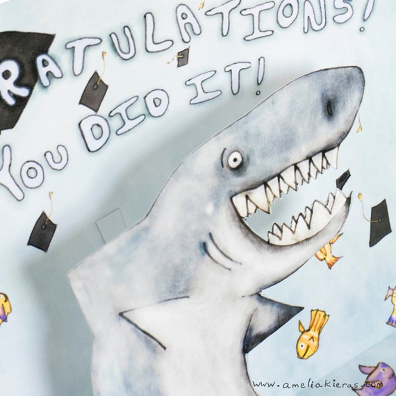 3D Pop Up Card Graduation Shark Congratulations by AmeliaKieras
