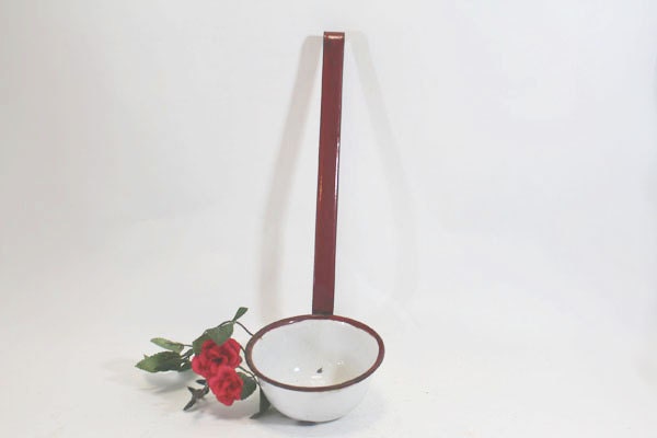 Ladle, Vintage Enamelware, Red and White Ladle, Soup Ladel, Candle ...