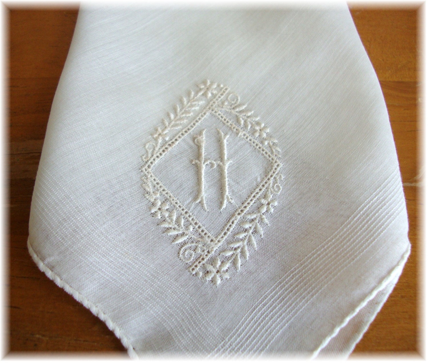 Vintage Monogrammed H Madeira Pulled Thread Ivory Wedding Hankie ...