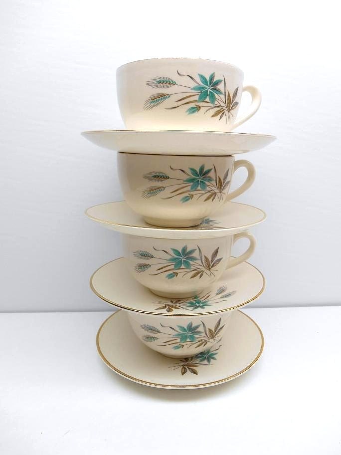 Vintage Teacup and Saucer Set Georgian China In Canadian Wheat Pattern ...