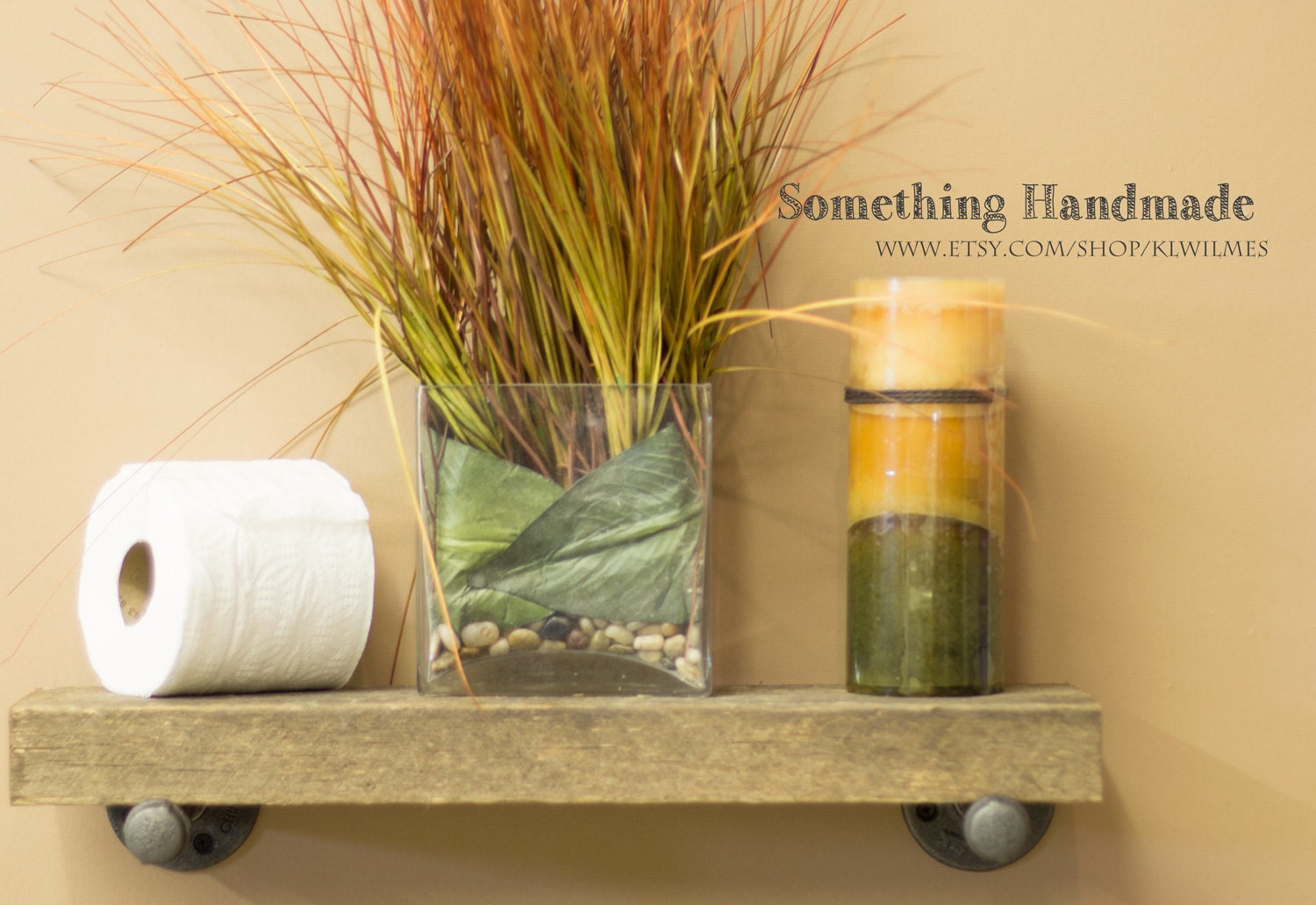 Barn Wood Floating Shelf with black iron pipe 1800s by klwilmes