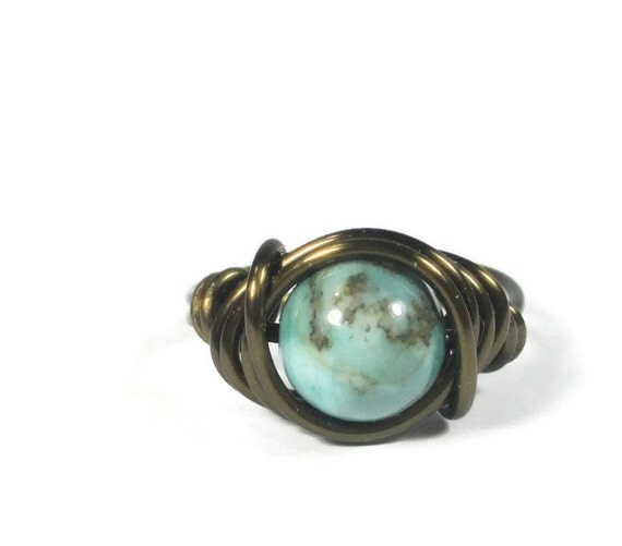Green Jasper Jewelry Wire Wrapped Boho Ring