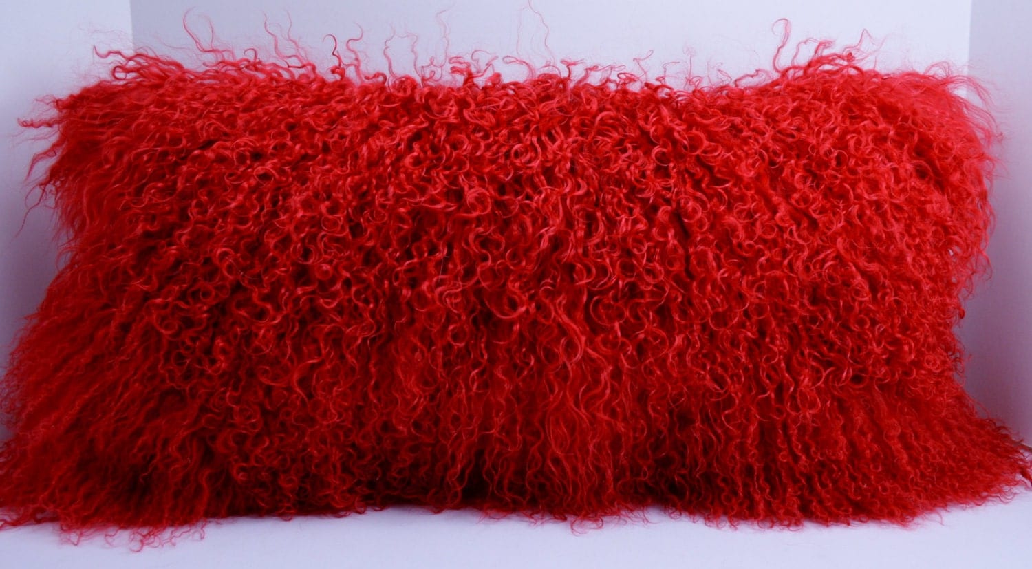 Real Genuine Red Mongolian tibetan Lamb fur Pillow new usa