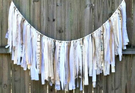 Burlap Linen and Lace Garland Rustic Wedding by theruffleddaisy