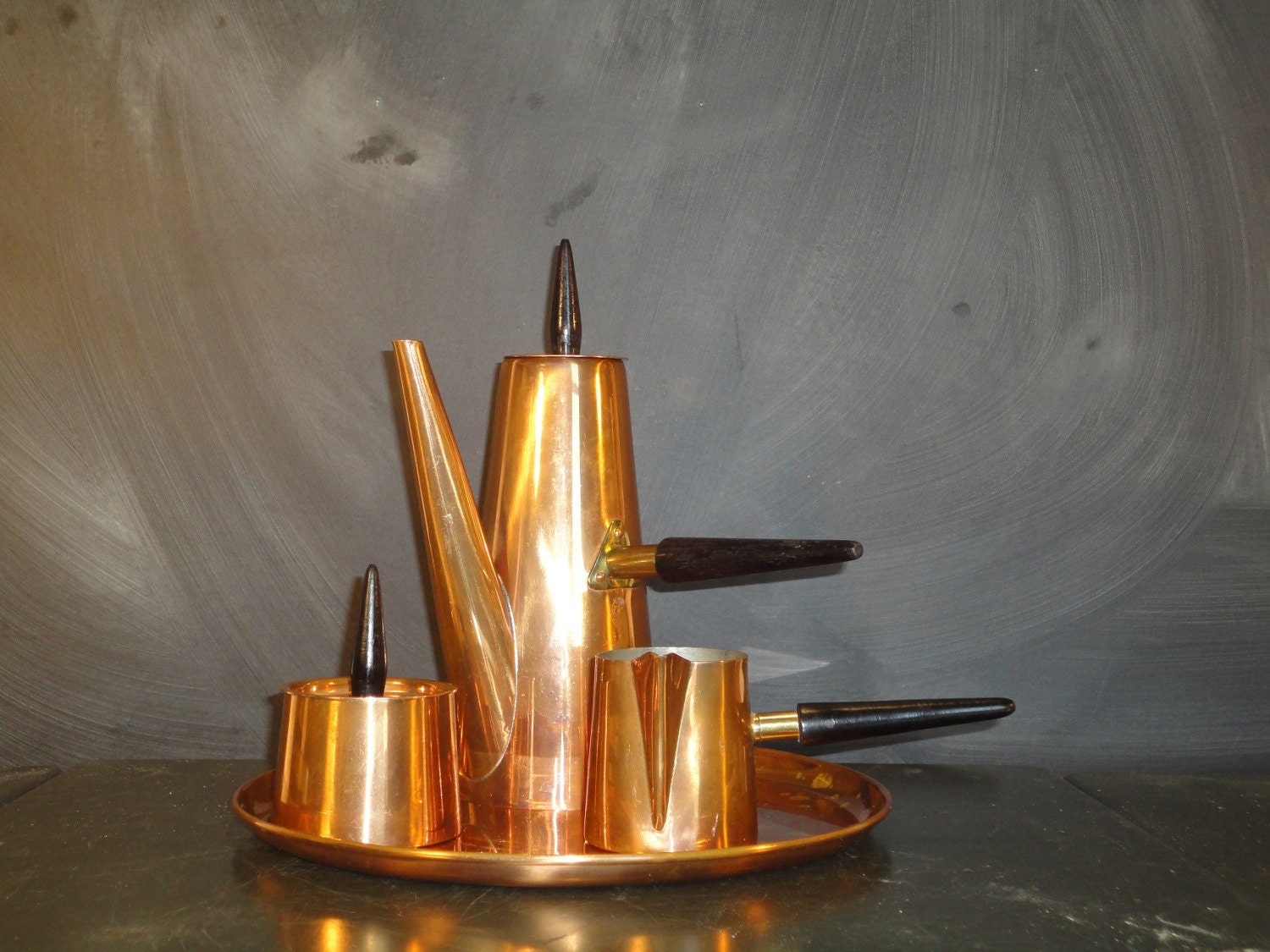 Vintage Mid Century Modern Atomic Four Piece Coffee Tea Set-Copper ...