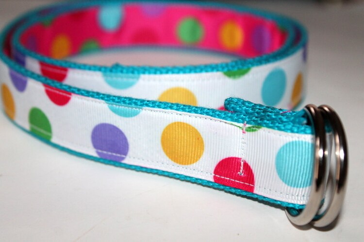 Hot Pink Ribbon Belt Reversible to Rainbow Polka by cinchbelts