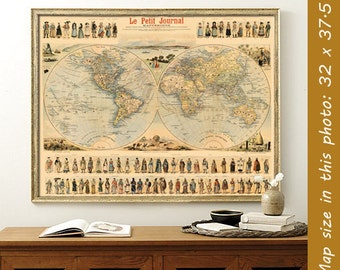 World map Decorative map Old wall map Fine print