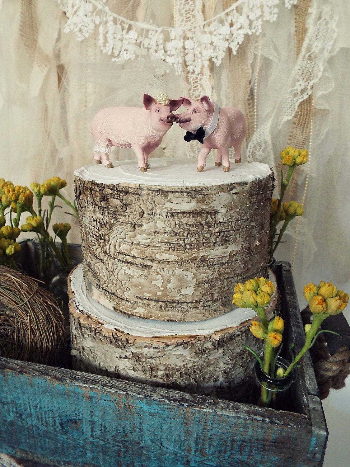 Wedding cake topper pig cake topper country by MorganTheCreator