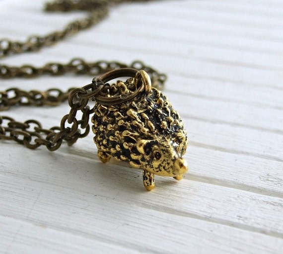 Hedgehog Necklace .. gold hedgehog pendant animal necklace