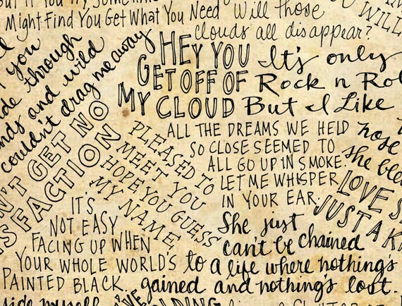 Rolling Stones Lyrics and Quotes 8x10 handdrawn and