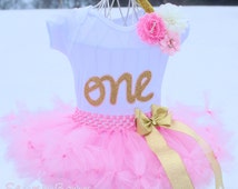 First Birthday tutu- 1st Birthday tutu- Pink and Gold tutu- Pink and ...