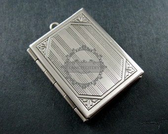 Silver book locket | Etsy