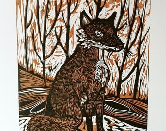 Fox woodcut | Etsy