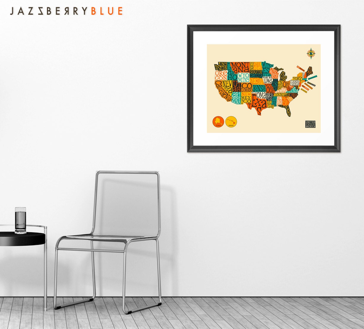 UNITED STATES MAP Giclée Fine Art Print Modern Typographic