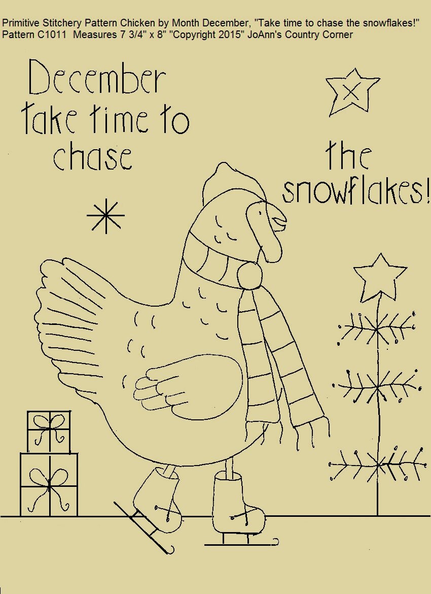 Primitive Stitchery E-Pattern Chicken by Month December