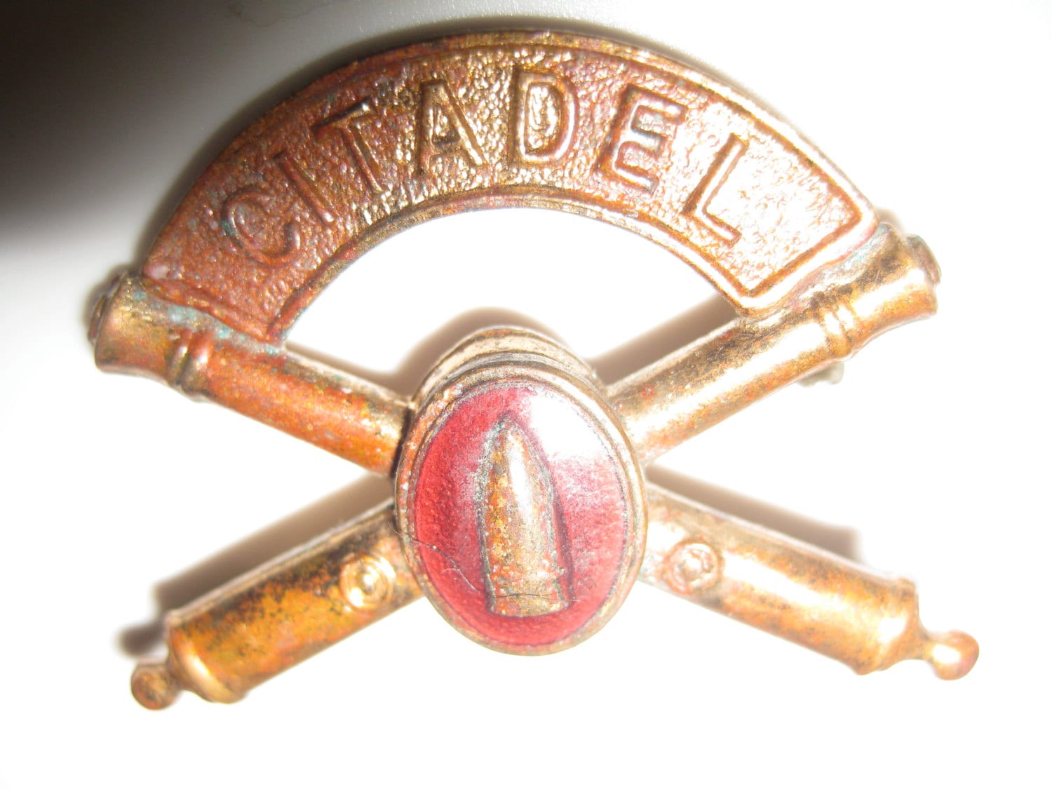 Vintage Military Pin Crossed Cannons Bullet Center Citadel