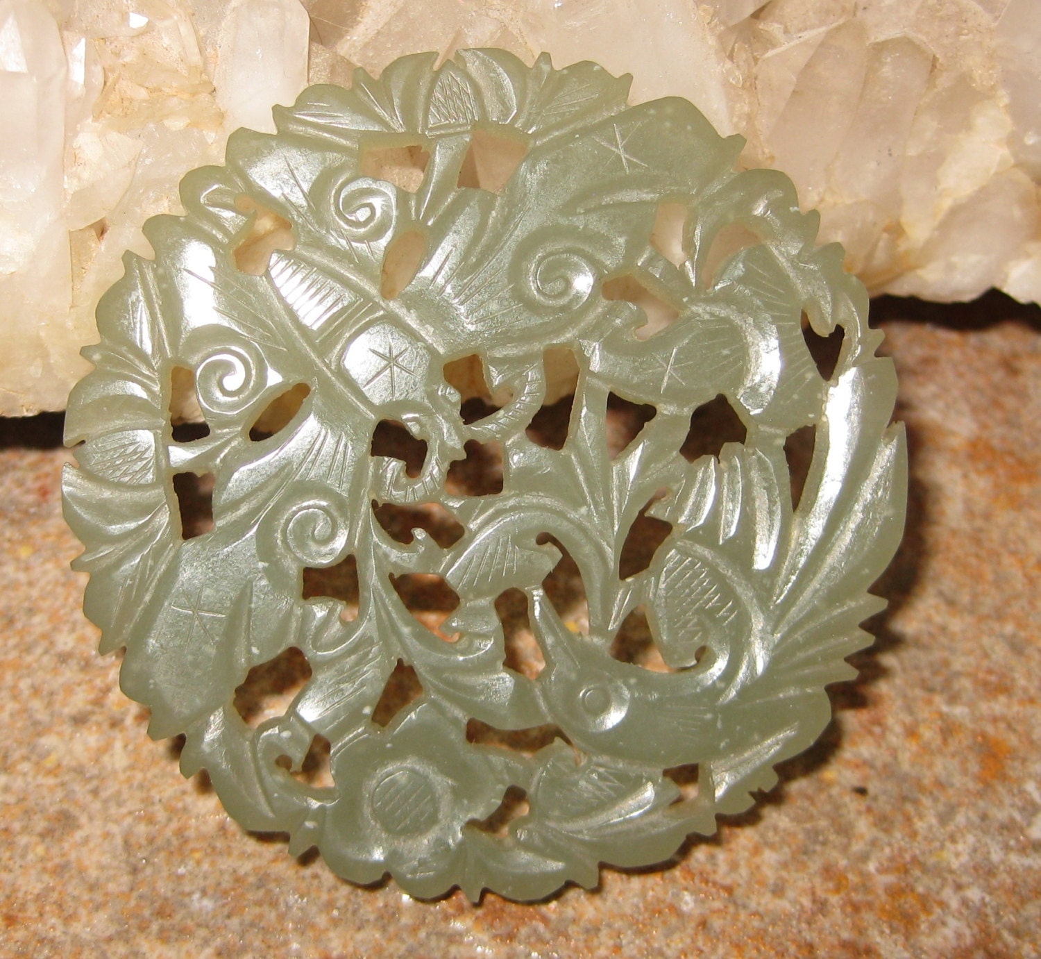 Antique Art Deco Hand Carved Jadeite Jade Medallion Chinese