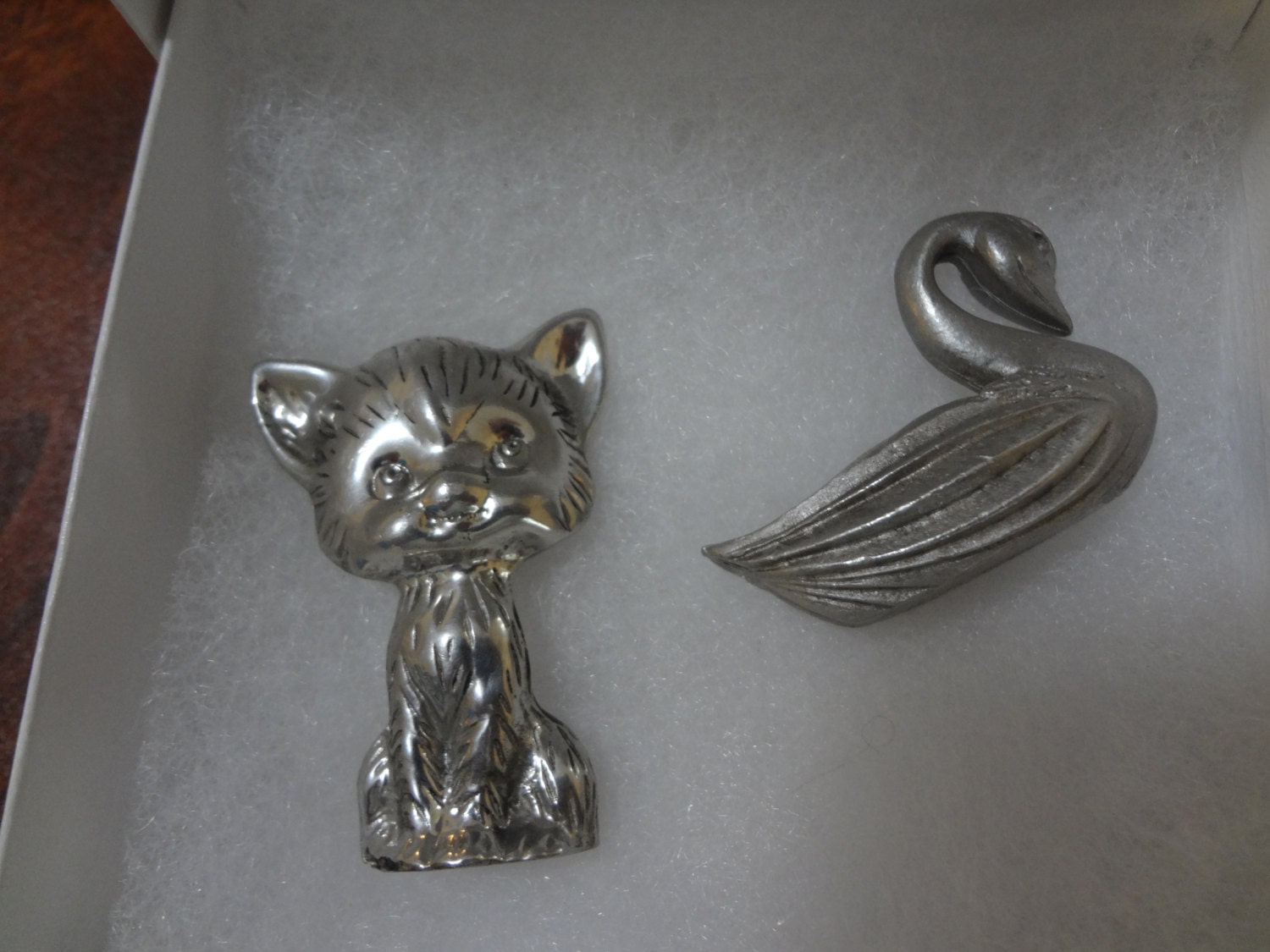 2 Piece Set Pewter Cat Kitty Kitten Pet Miniature Box Room Dollhouse ...