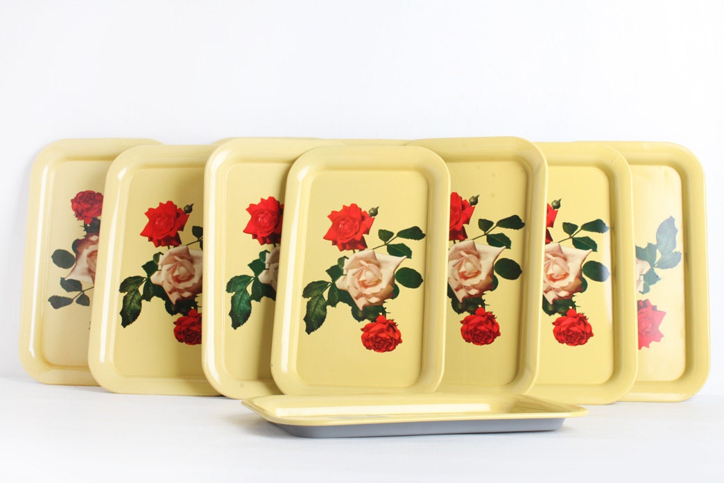 Set of Eight Vintage Yellow Metal Floral Serving Trays – Haute Juice