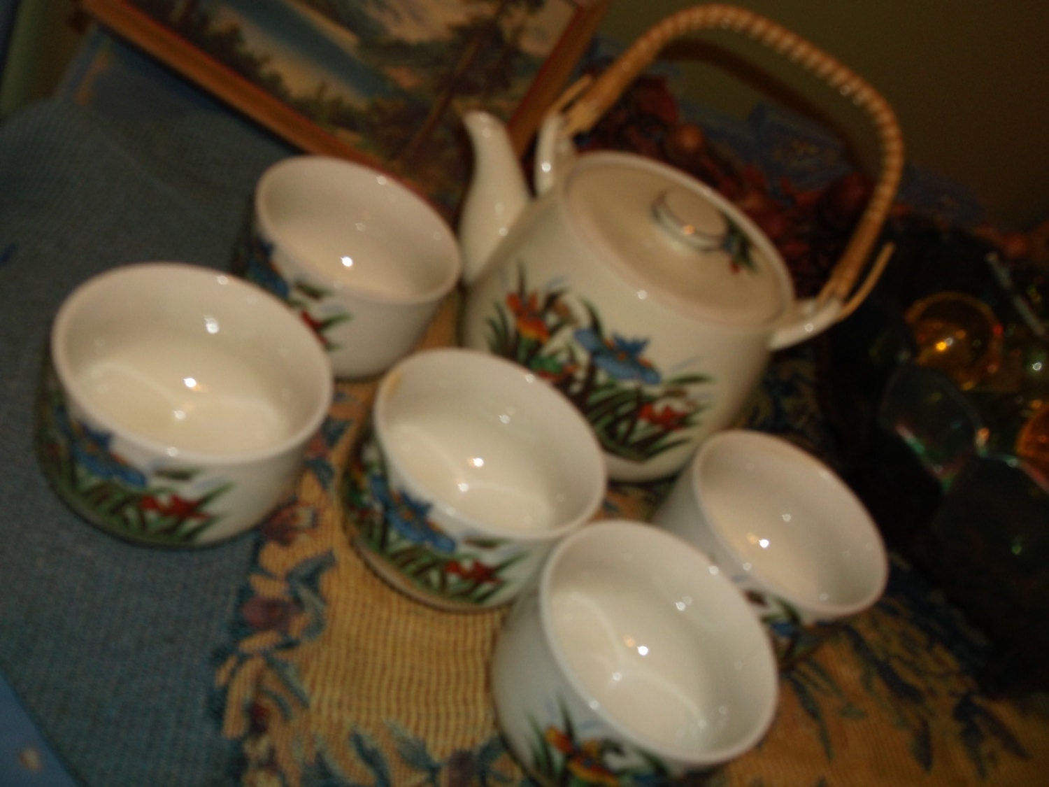 Teapot + 5 Cups, Spring Flowers, Japan – Vintage Tea Serving Set ...