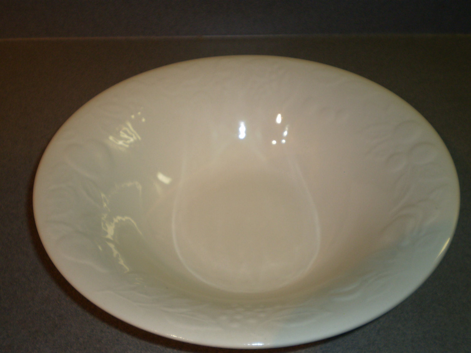 Large Heavy Ceramic White Serving Bowl with Embossed Fruit and Leaf ...