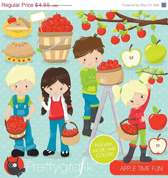 80% OFF SALE Apple picking kids clipart by Prettygrafikdesign