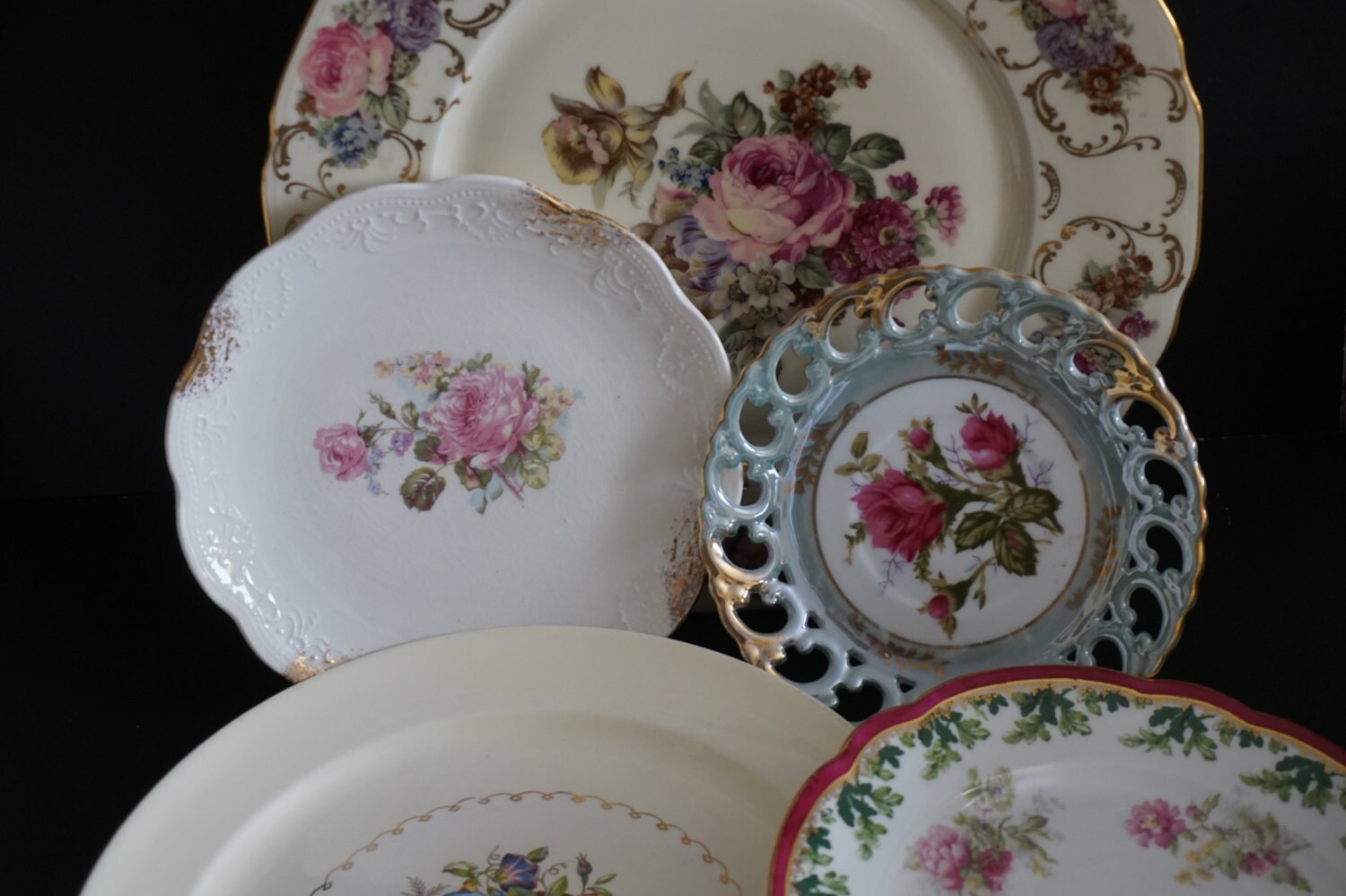 Vintage, Set of five rose plates – Haute Juice
