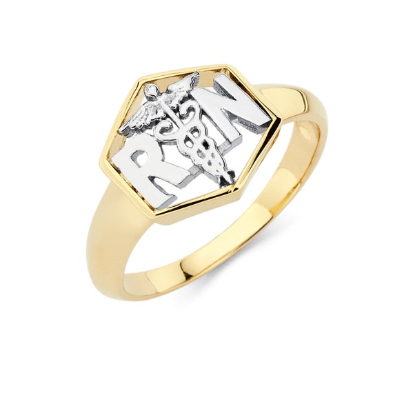 14K Two-Tone RN Registered Nurse Ring, Registered Nurse Ring, RN ...