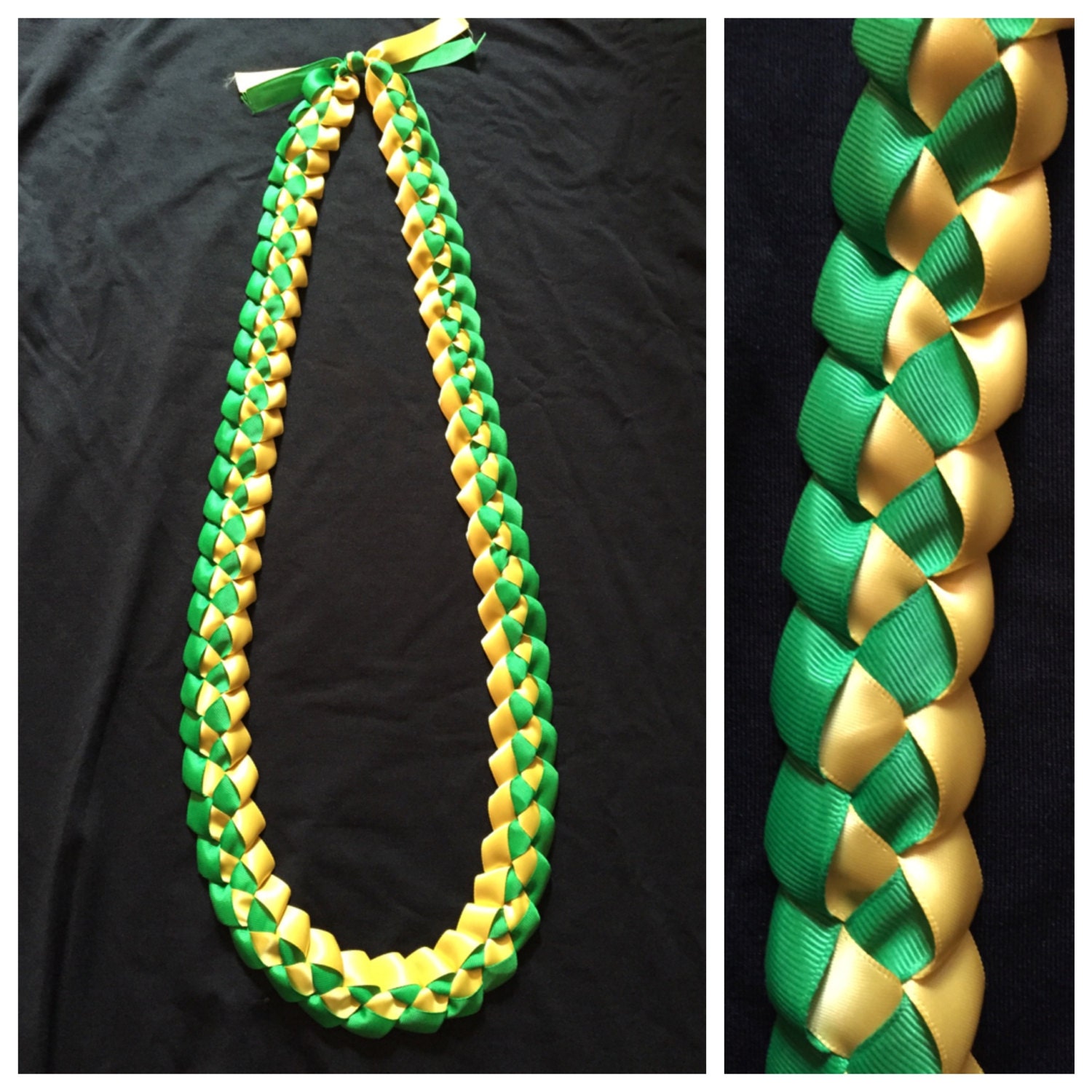 Hand Crafted Graduation Ribbon Lei: Green & Gold