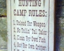 Hunting Camp Rules, Humorous, Antiqued, Wooden Sign