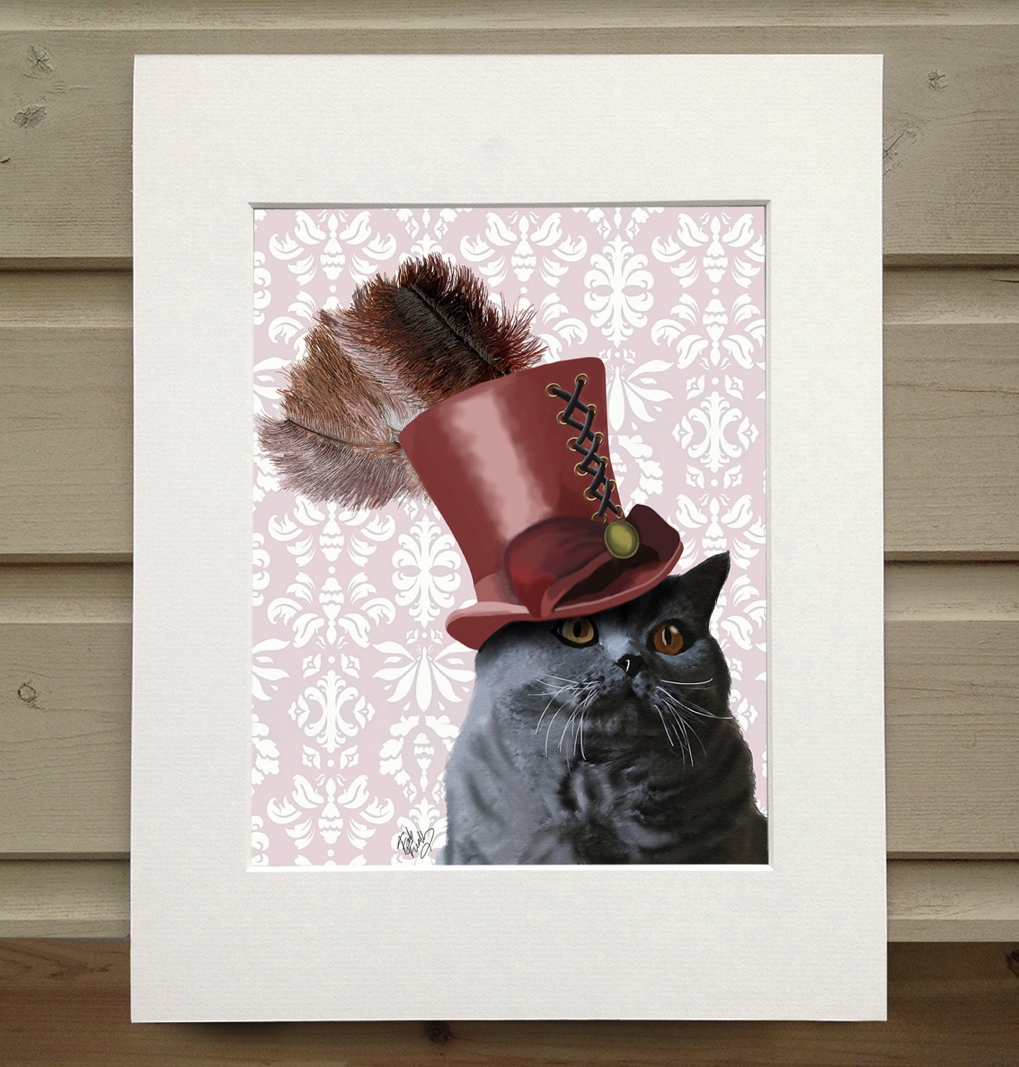 British Blue Cat Art Print Cat in Top Hat British by LoopyLolly