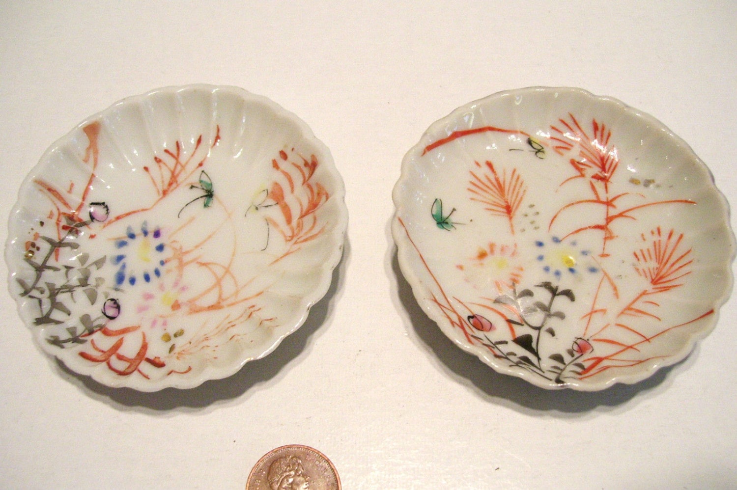 2 Butter Pats Hand-Painted Fluted Ruffled Edge Victorian Unmarked ...